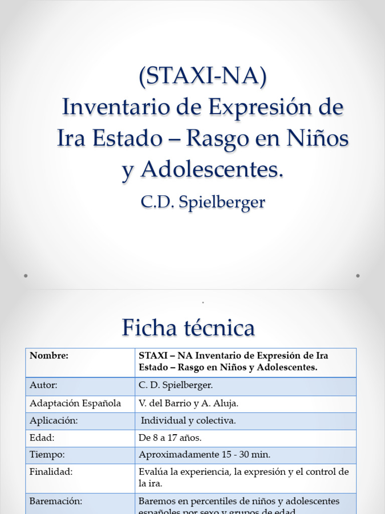 STAXI-NA: Evaluación de Ira en Niños | PDF | Ira | Las emociones