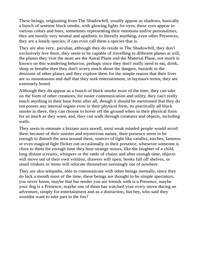 Shadowfell Presences: Mysterious Beings | PDF