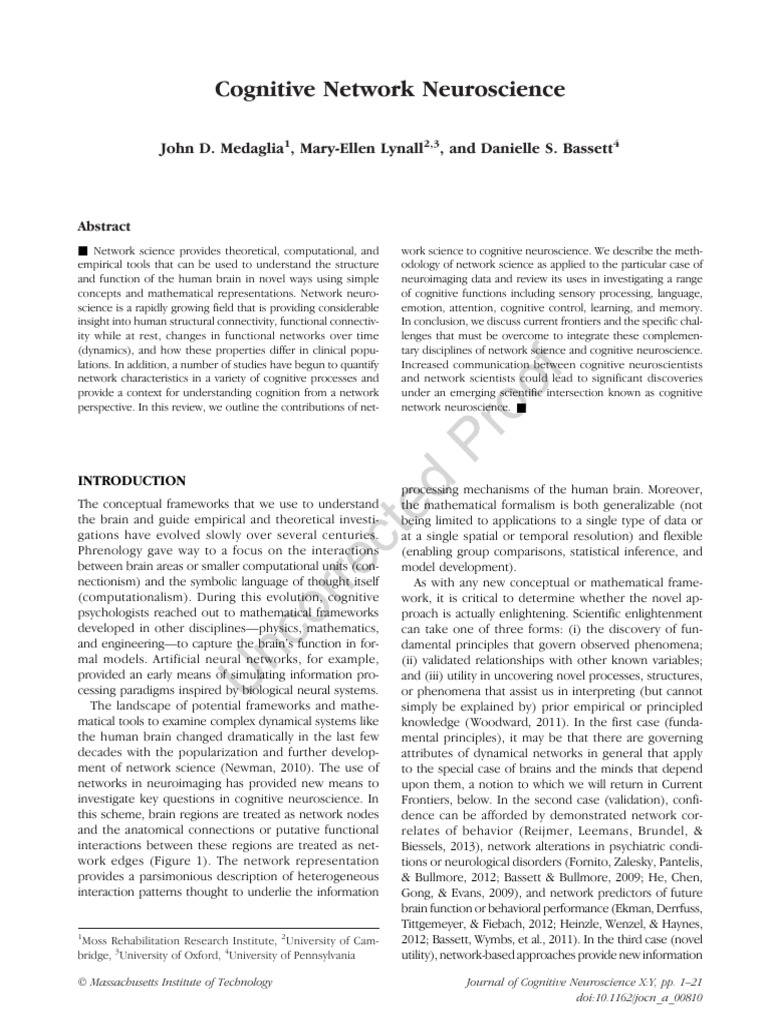 Medaglia 2015 | PDF | Brain | Neuroscience