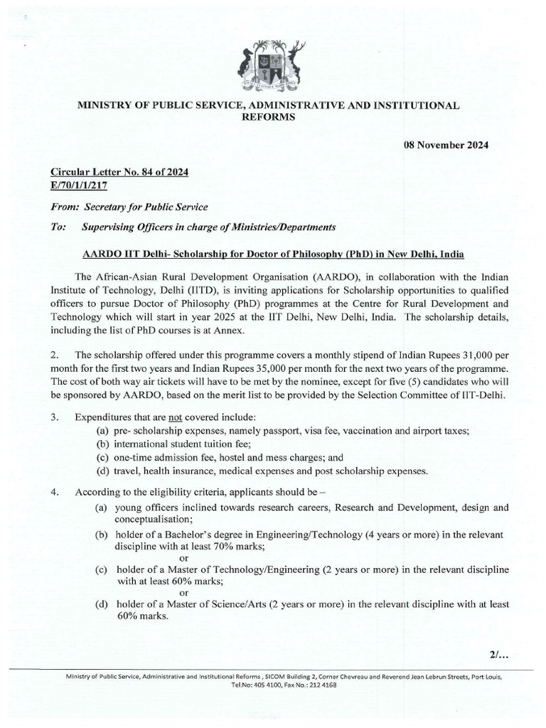 Circular Letter No 84 of 2024 | PDF
