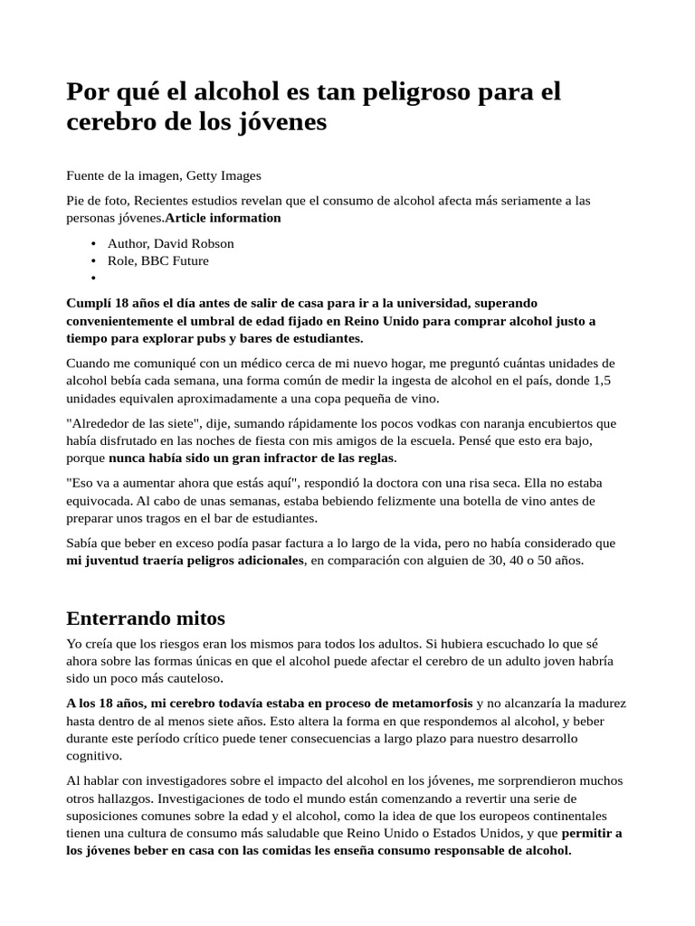 Peligros del alcohol en cerebros jóvenes | PDF | Alcoholismo | Cerebro