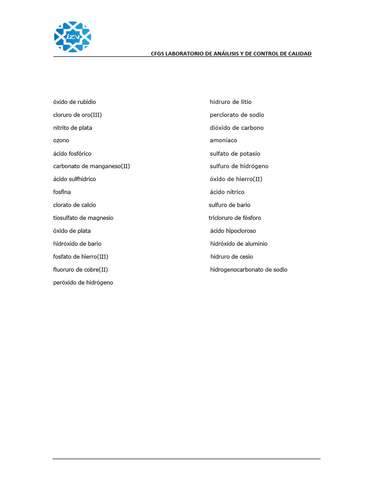 Ejercicios Form. Inorg. 2 | PDF