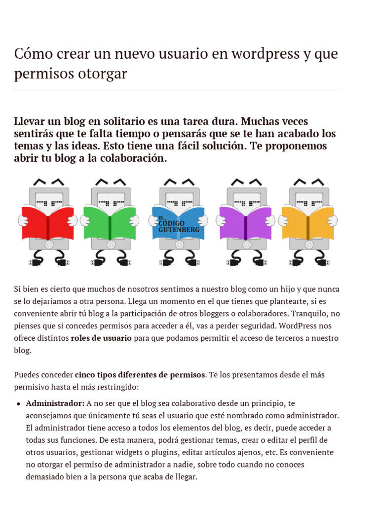 Cómo Crear Un Nuevo Usuario en Wordpress y Otorgar Permisos _ El Código Gutenberg | PDF | Blog ...