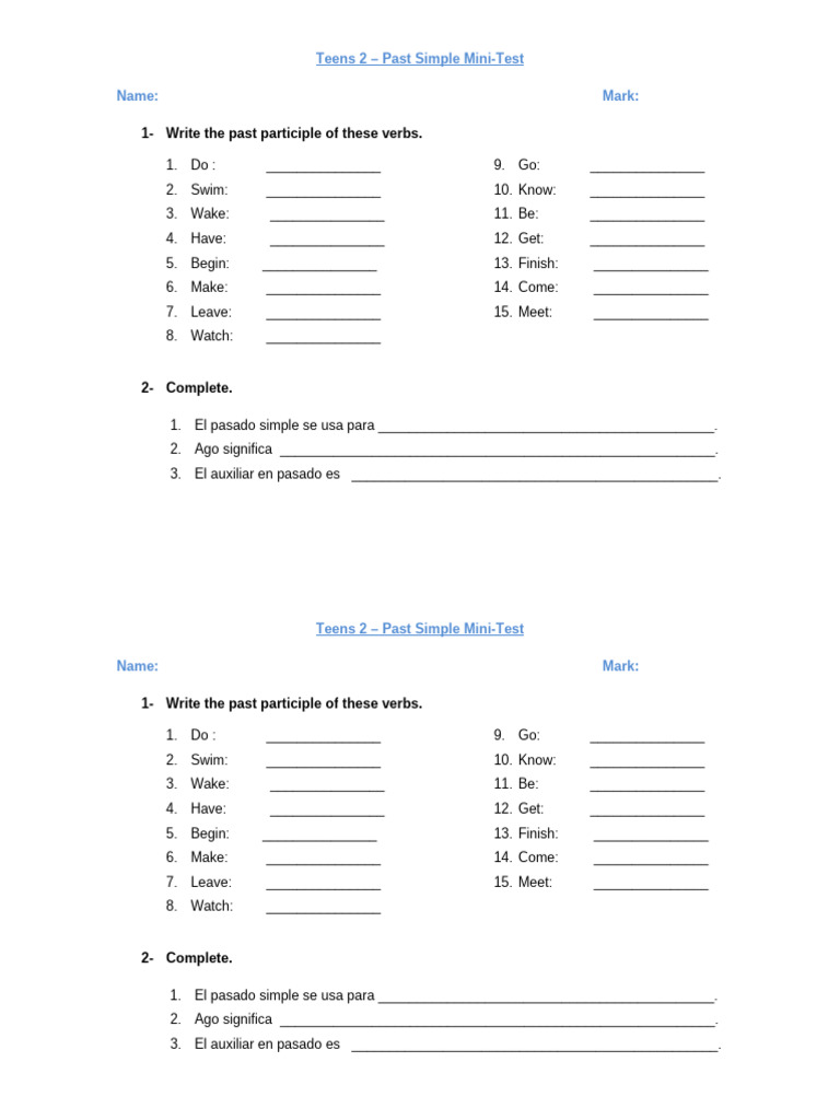 Mini Test Past Tense Verbs | PDF | Morphology | Language Families