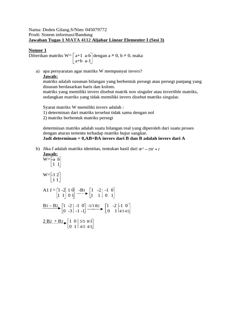 Matriks Invers dan Eselon dalam Aljabar Linear | PDF