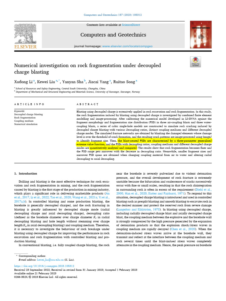 17-2023-CG-Li X D-Numerical investigation on rock fragmentation under decoupled charge blasting ...