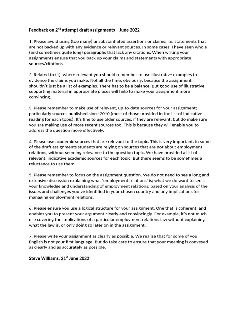 Feedback on draft assignments June 2022-1 | PDF | Citation | Cognition
