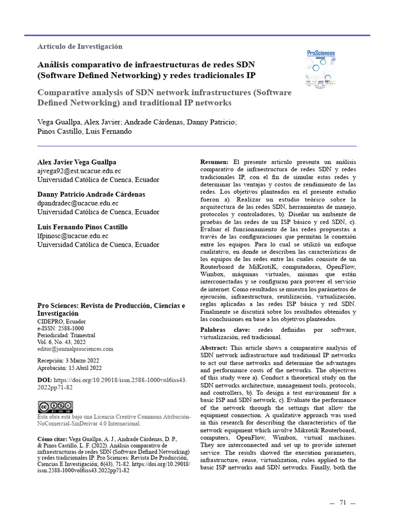 Análisis Comparativo de Infraestructuras de Redes SDN (Software Defined ...