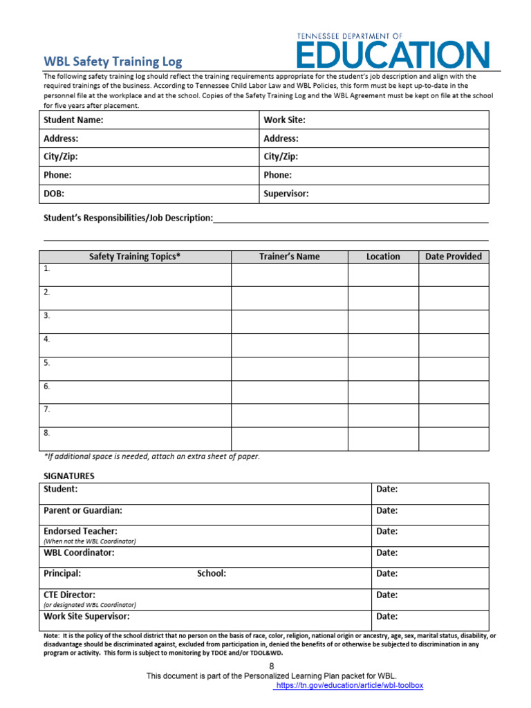 WBL Safety Training Log | PDF | Human Rights | Justice