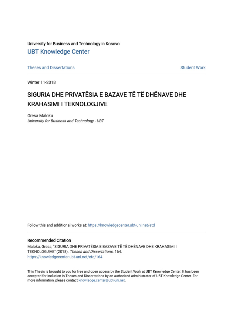Siguria Dhe Privatësia e Bazave Të Të Dhënave Dhe Krahasimi i Tek | PDF