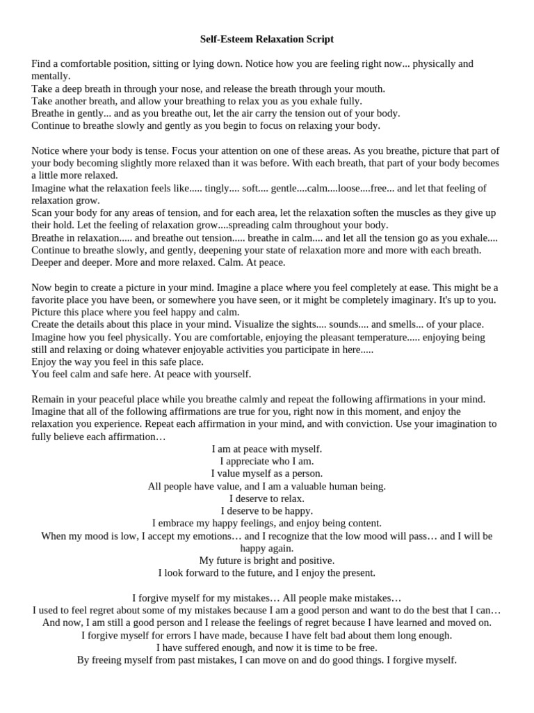 Self Esteem Relaxation Script | PDF | Breathing | Self Esteem