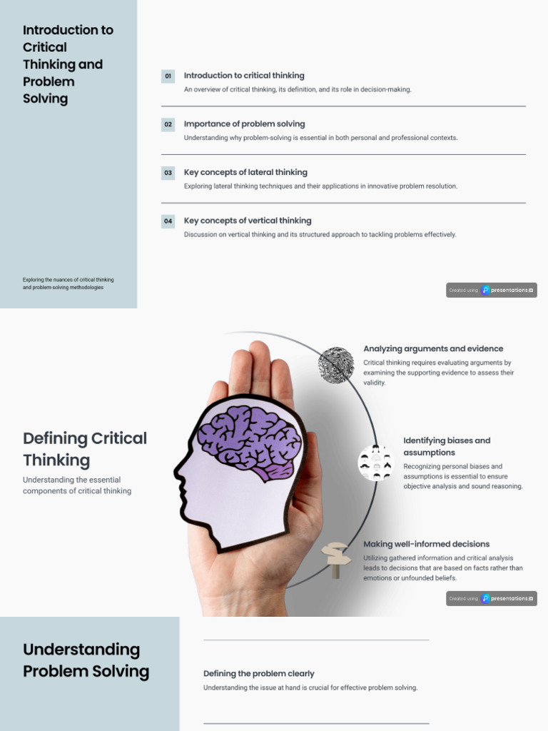 Critical Thinking Vs Problem Solving Presentation | PDF