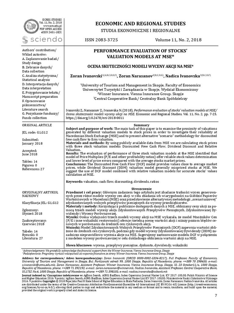 Performance Evaluation of Stocks Valuation Models | PDF