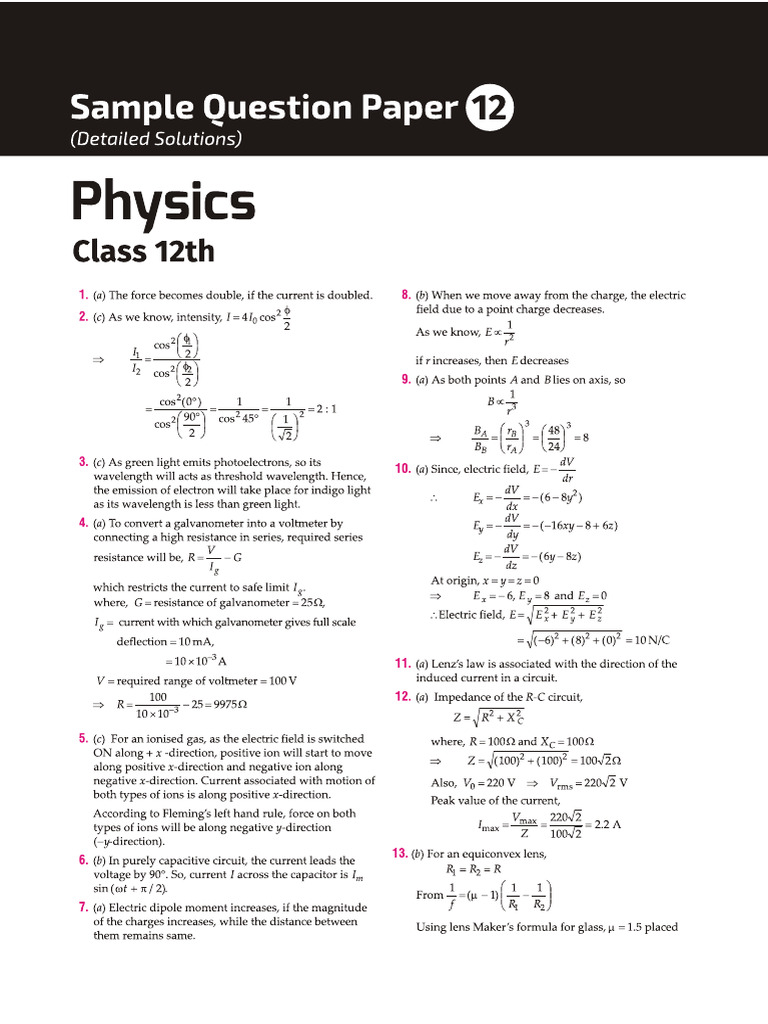 CBSE PHY 12 Sample Paper 12 | PDF