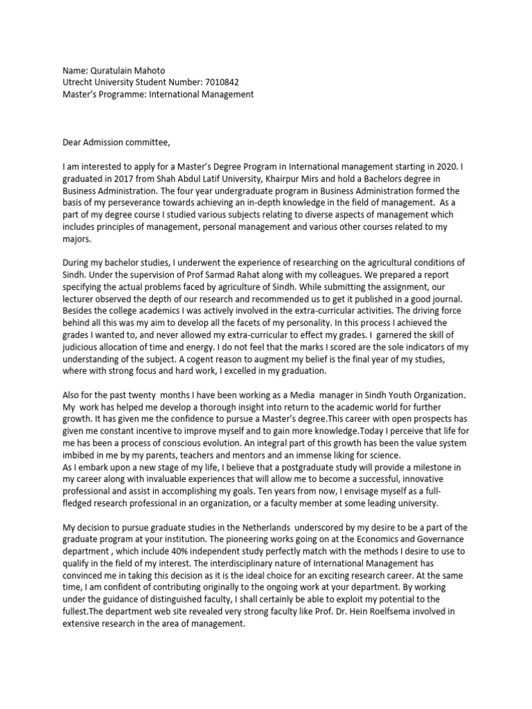 Motivation Letter | PDF | Cognition | Behavior Modification