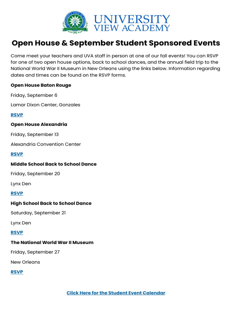 September Open House & Events Schedule | PDF