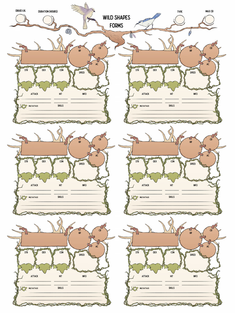 5e Druid Wild Shapes Tracker - Colored - Armorclass - Co | PDF