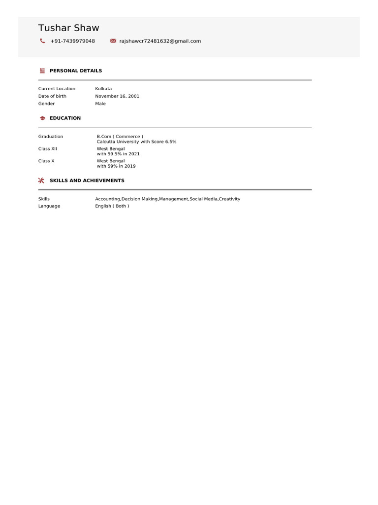Tushar Shaw Resume | PDF