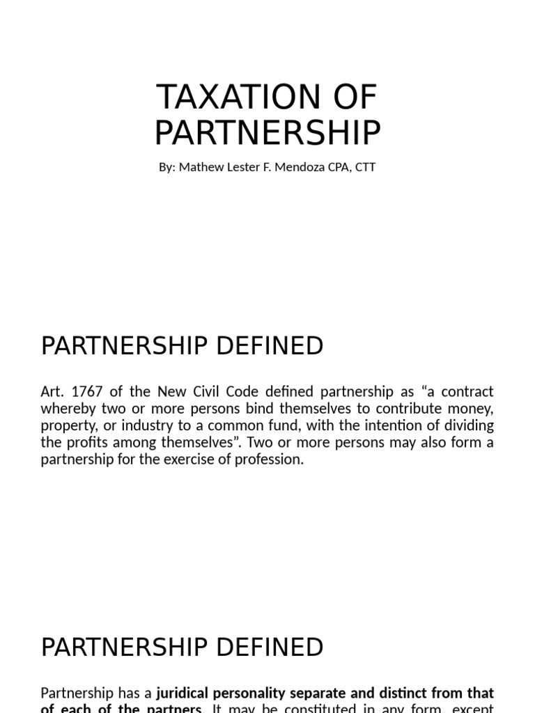 Taxation Guide for Partnerships Explained | PDF | Tax Deduction ...