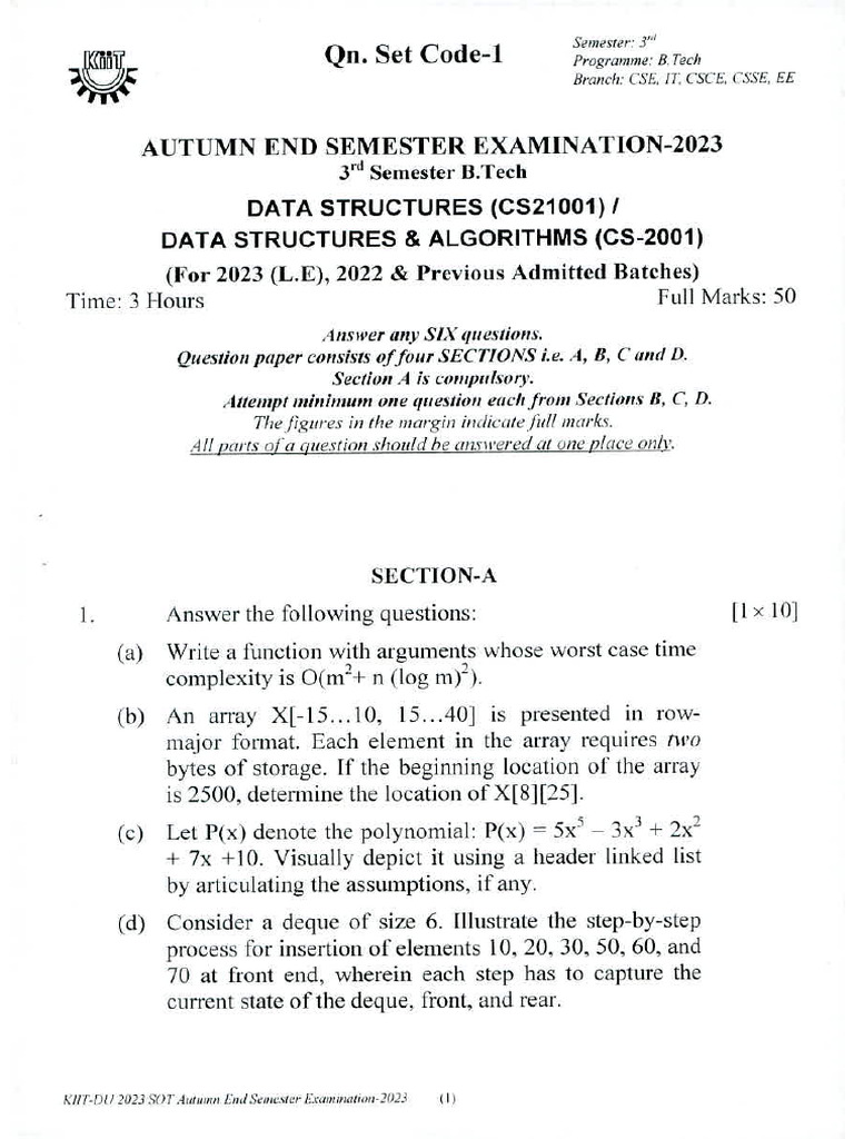 3rd Semester, B.tech, Data StructuresData Structures and Algorithms, CS ...