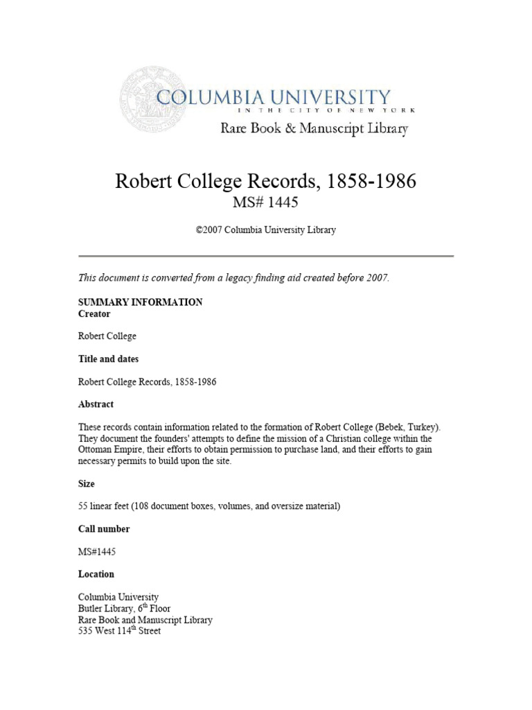 Robert College | PDF