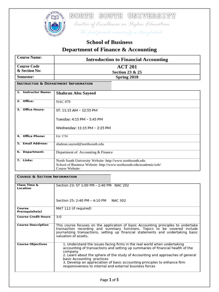 Accounting 201 Course Outline NSU by Nahian Zarif Tajwar | PDF ...