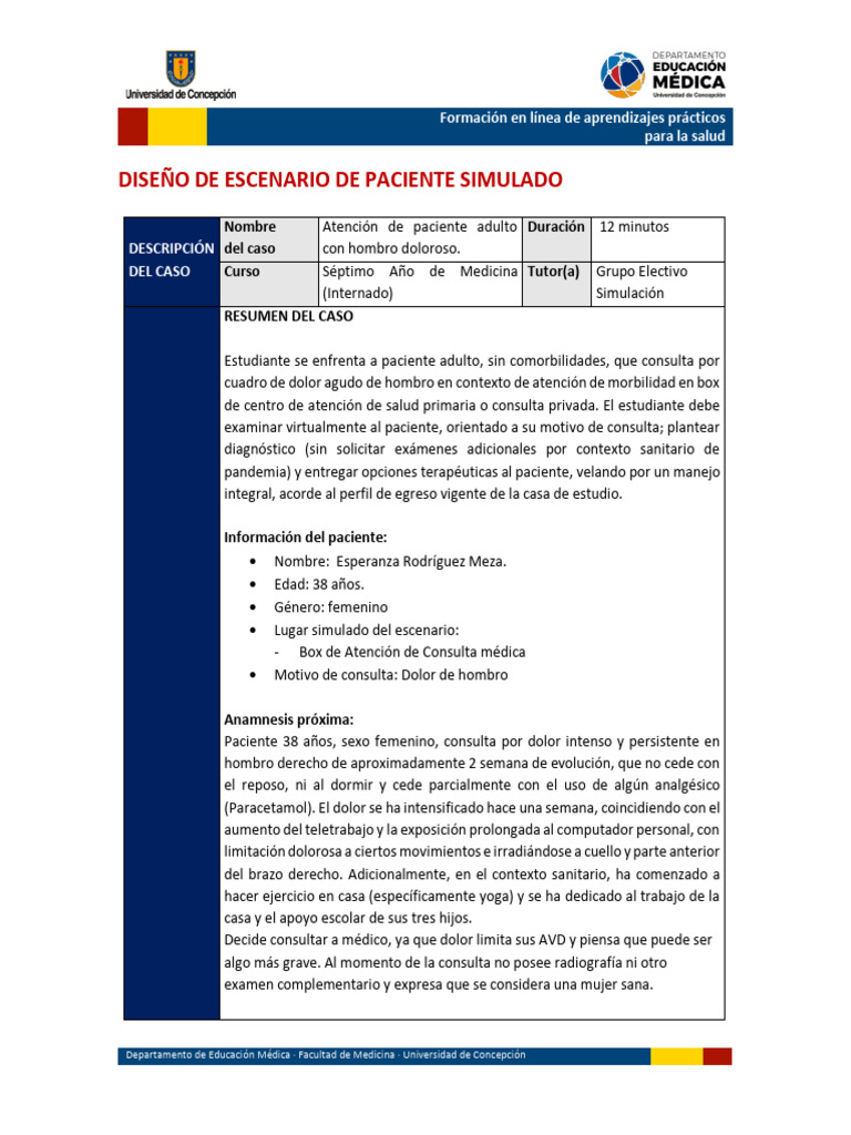 Diseño Escenario Paciente Simulado | PDF | Medicina | Evaluación