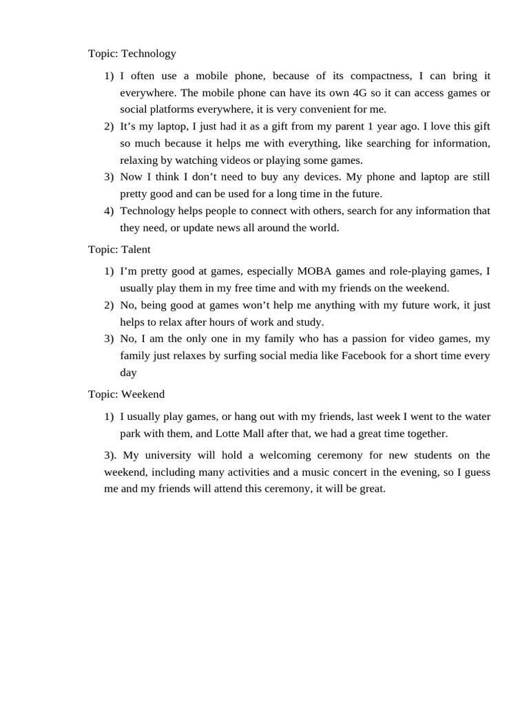 Speaking Unit 2 | PDF