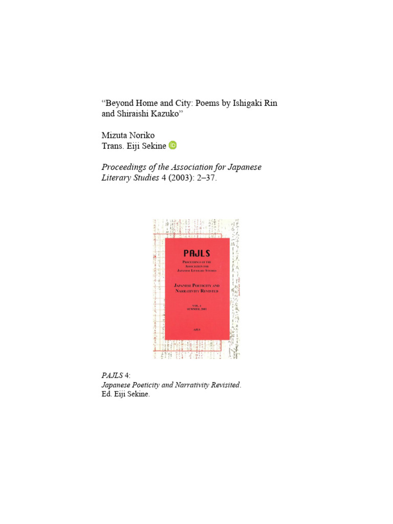 Beyond Home and City Poems by Ishigaki Rin and Shi | PDF | Poetry ...