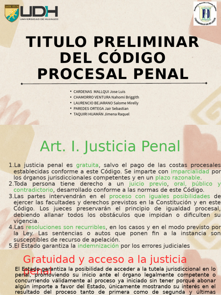 Titulo Preliminar Código Procesal Penal | PDF | Jurisdicción | Ley procesal