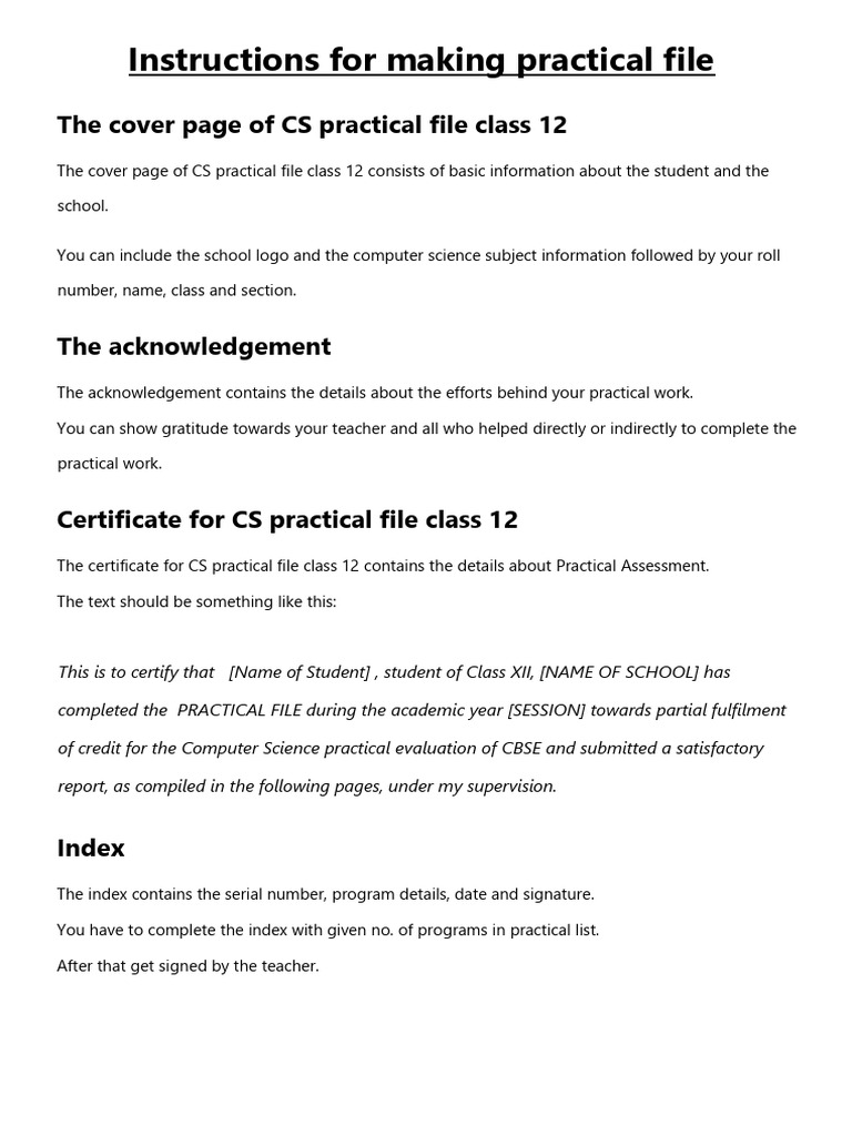12th Cs Practical File 24-25 Instructions | PDF