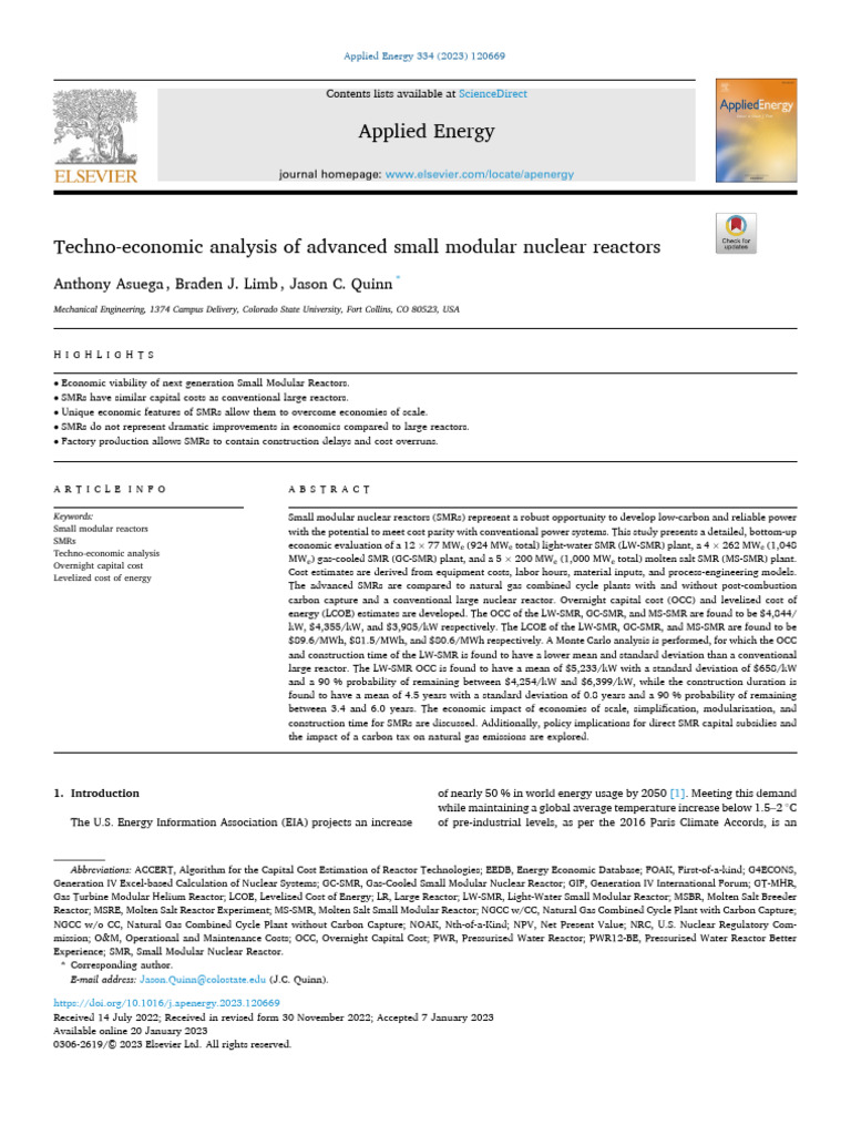 Tecno Economic Analysis of Advanced Small Modular Nuclear Reactor | PDF | Nuclear Reactor ...
