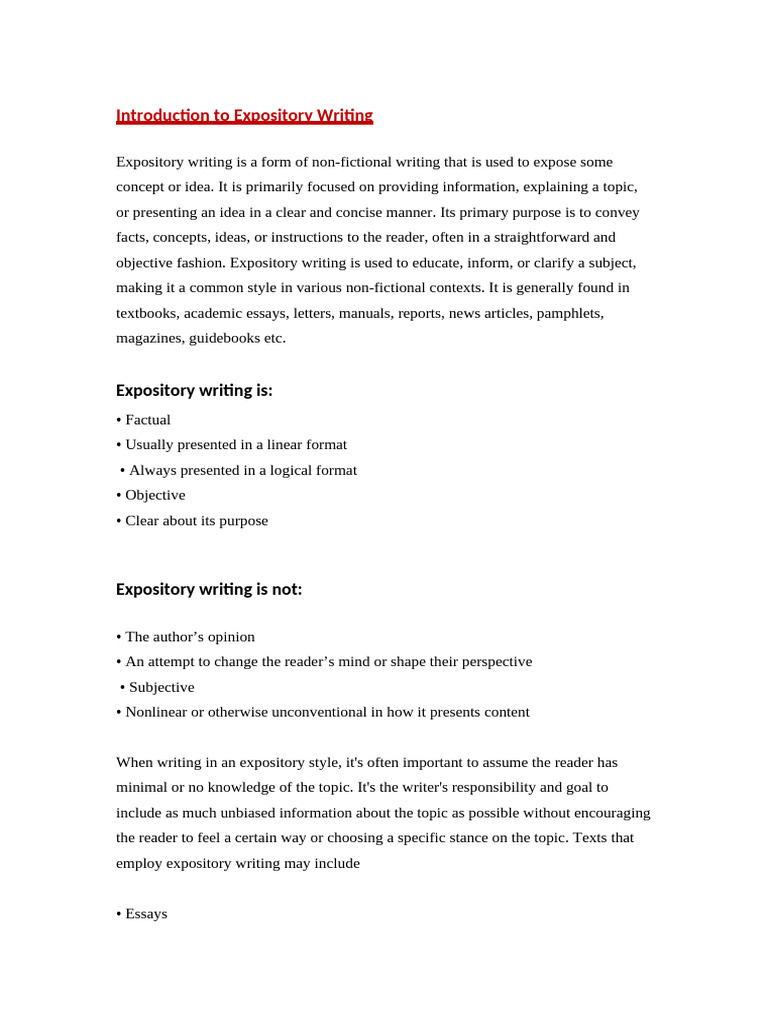 Introduction To Expository Writing Notes | PDF | Essays | Non Fiction