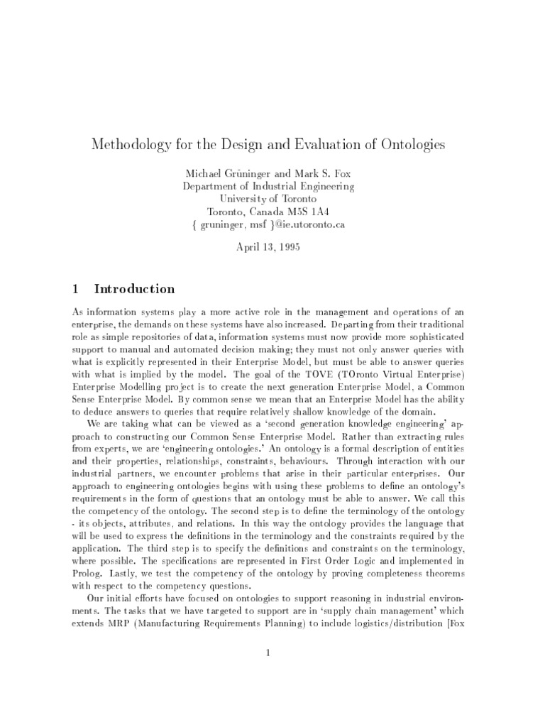 Methodology For The Design and Evaluation of Ontologies | PDF | Ontology | Axiom