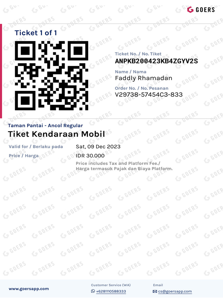 [Venue Ticket] Tiket Kendaraan Mobil - Taman Pantai - Ancol Regular - V29738-57454C3-833 | PDF