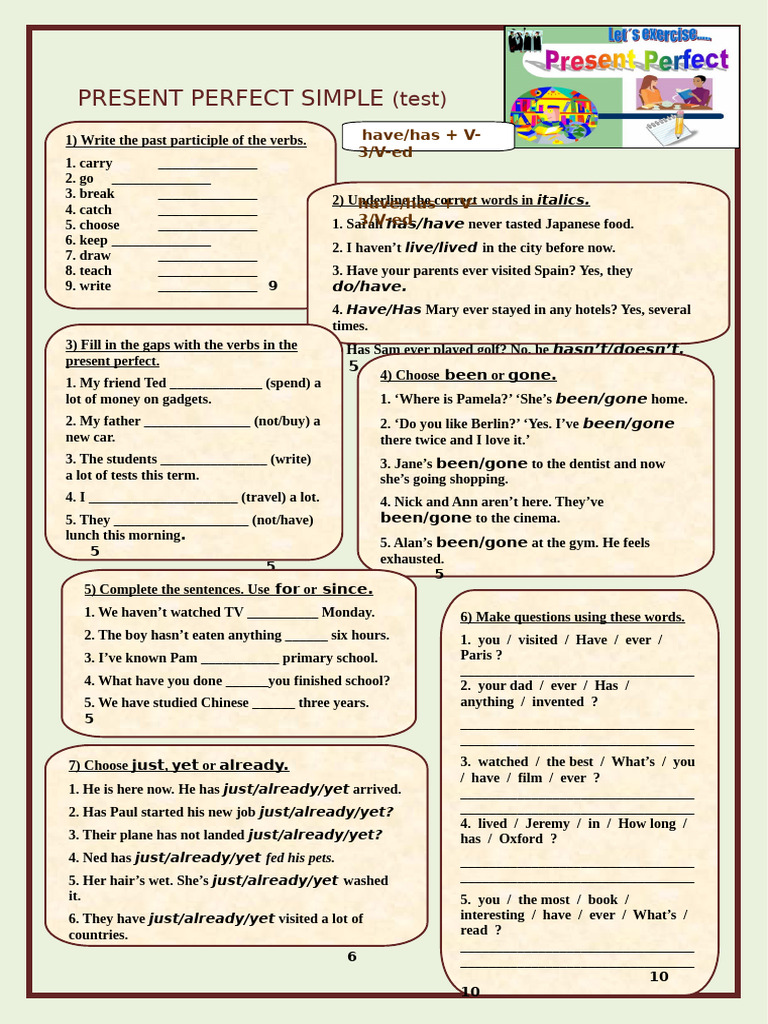 Present Perfect Simple Test Grammar Drills Tests - 82633 | PDF ...