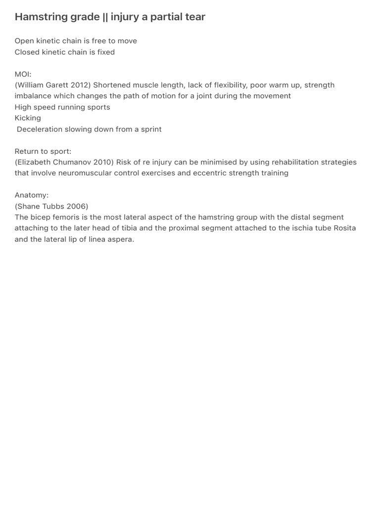 Hamstring Grade Injury A Partial Tear | PDF