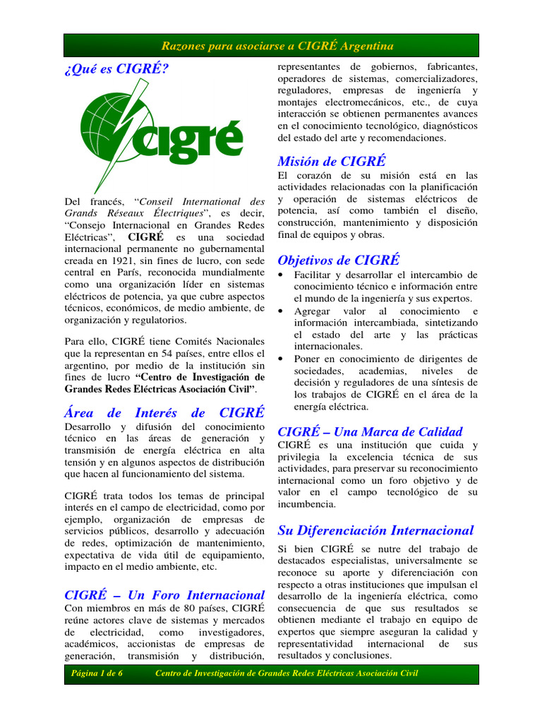 12_Folleto Institucional CIGRE Argentina | PDF | Ingenieria Eléctrica | Business