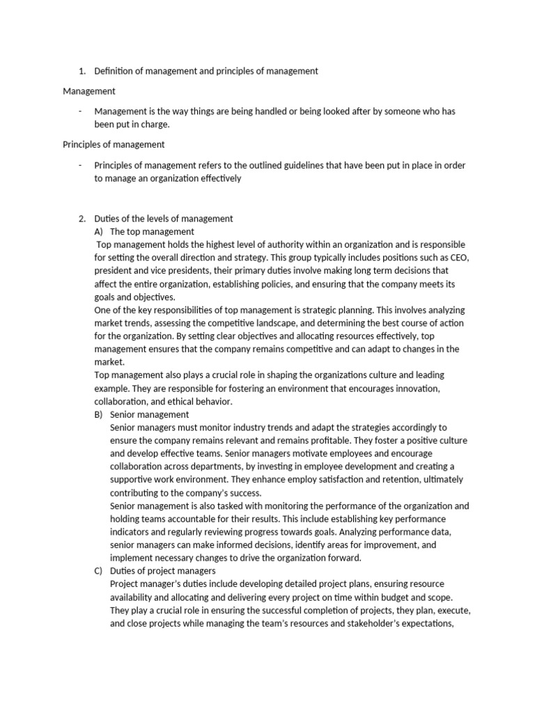 Definition of Management and Principles of Management | PDF ...