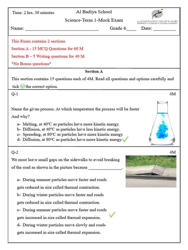 Grade 6 Science Mock Exam With MEMO Draft | PDF | Evaporation | Heat