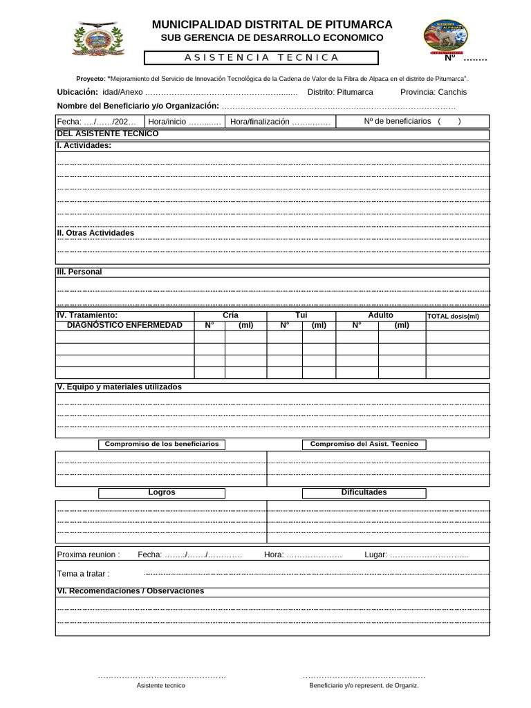 Ficha de Asitencia Tecnica Alpacas-Pitus | PDF