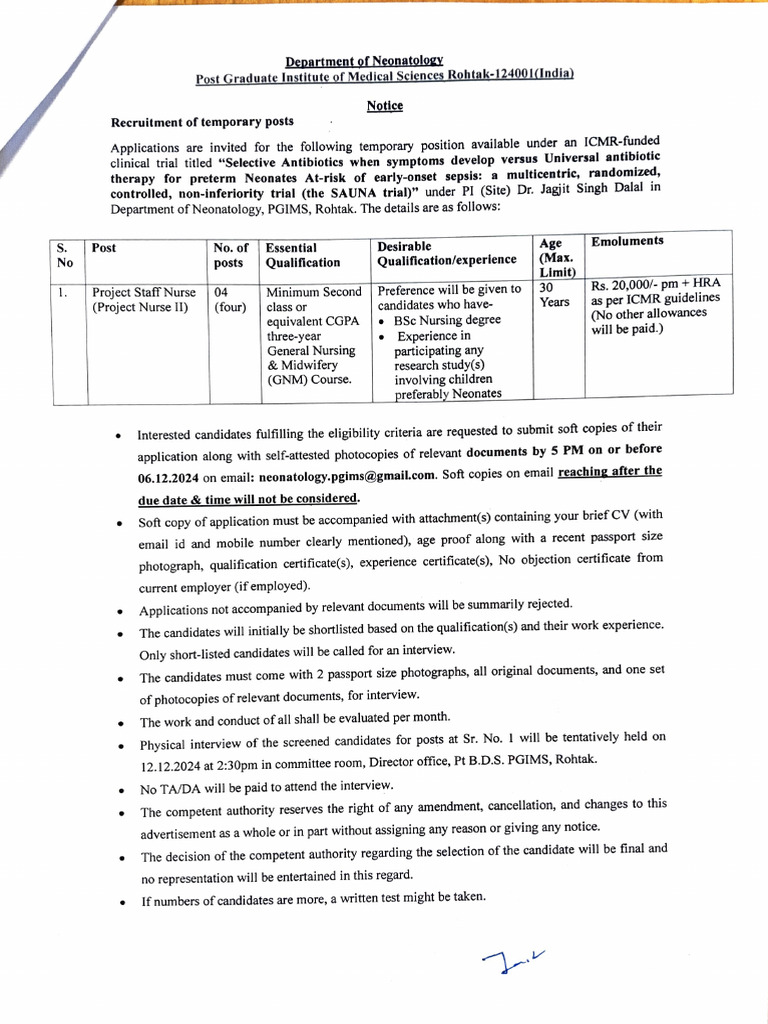 PGIMS Rohtak Notification | PDF