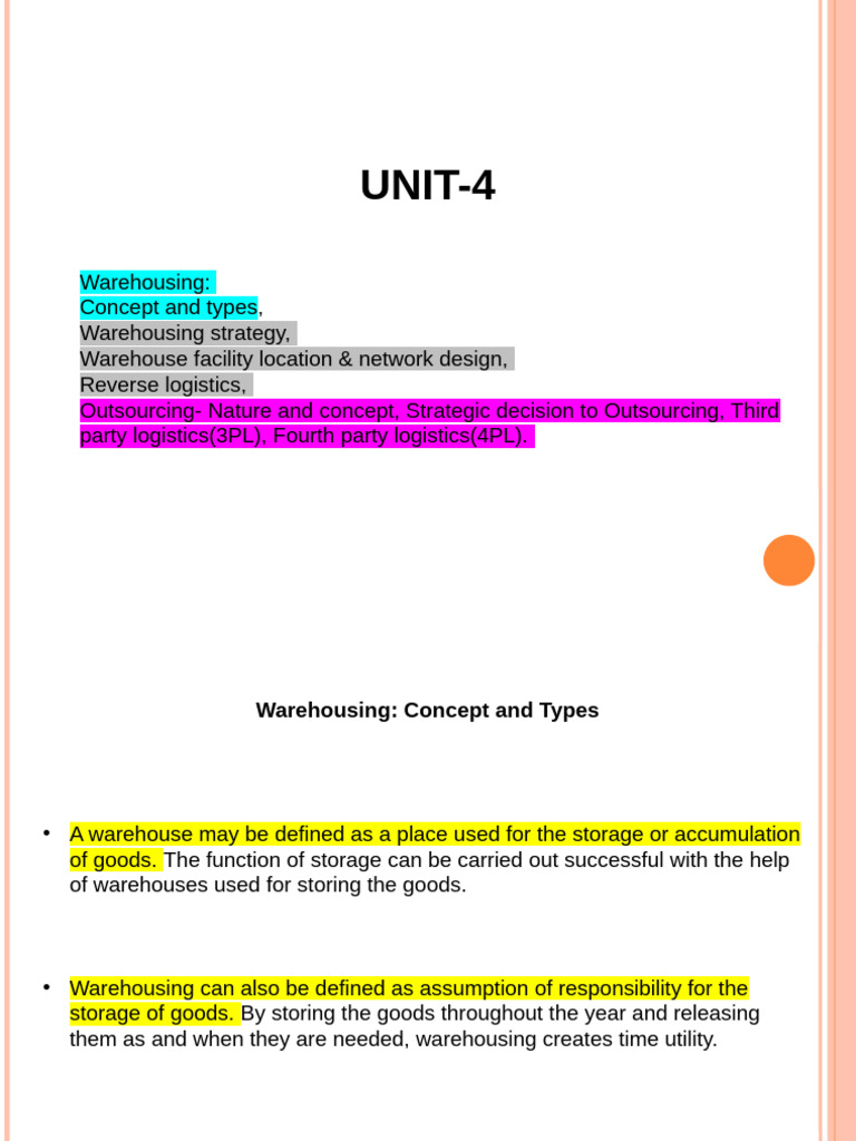 SCLM Unit 4 | PDF | Logistics | Warehouse