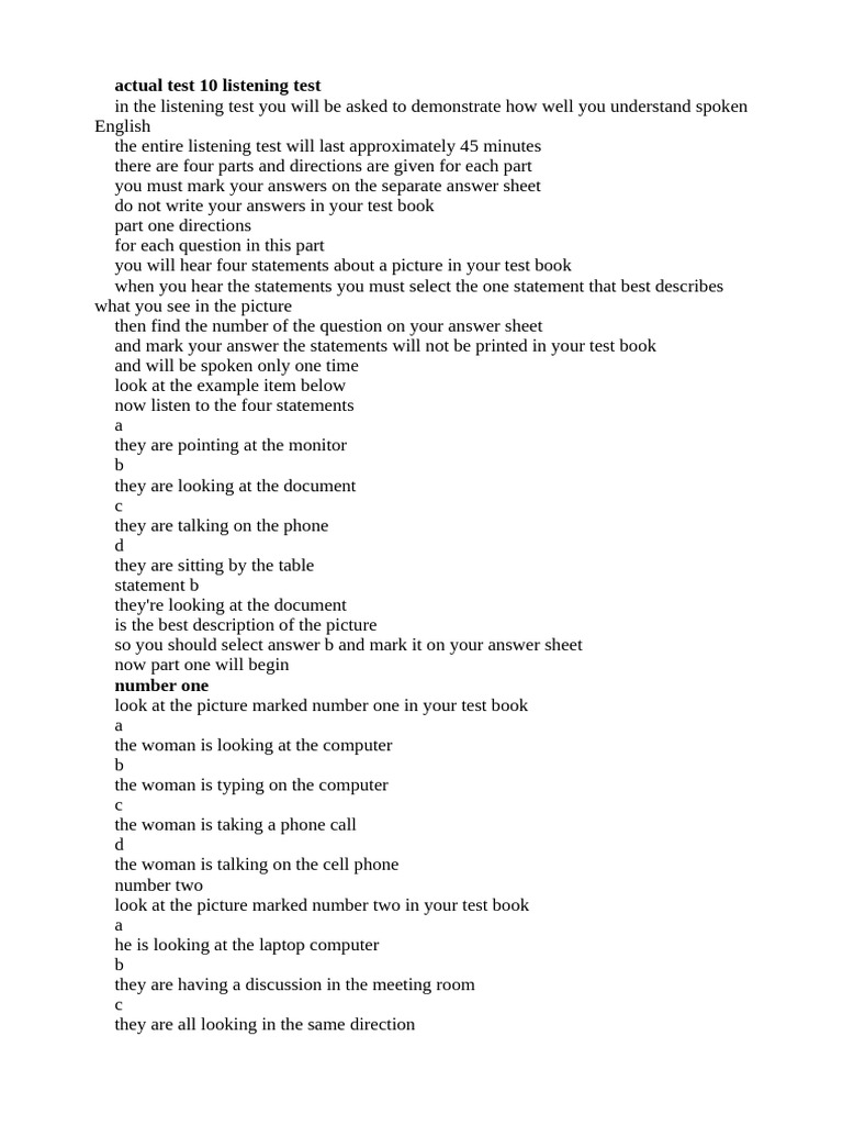 Listening Test Instructions and Examples | PDF | Books