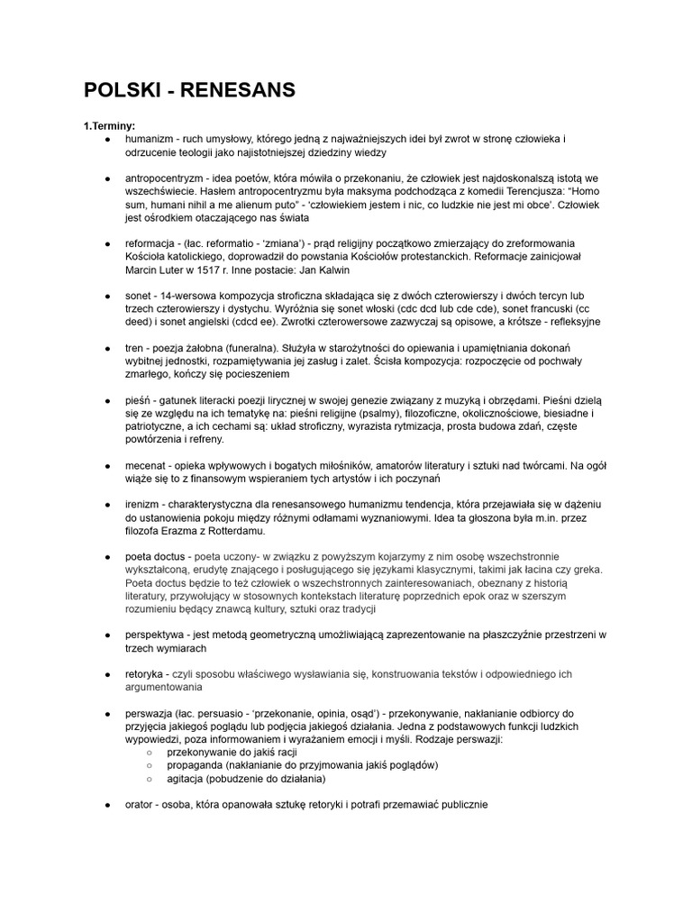 Polski - Renesans | PDF