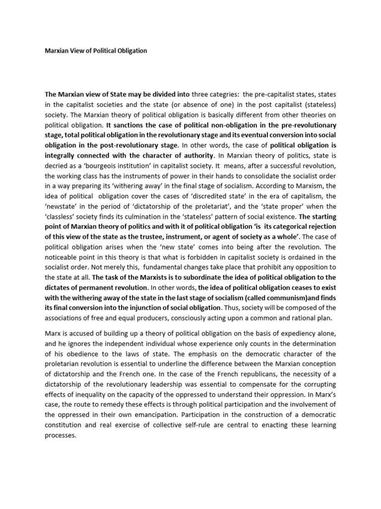 Marxian View of Political Obligation | PDF | Marxism | Communism
