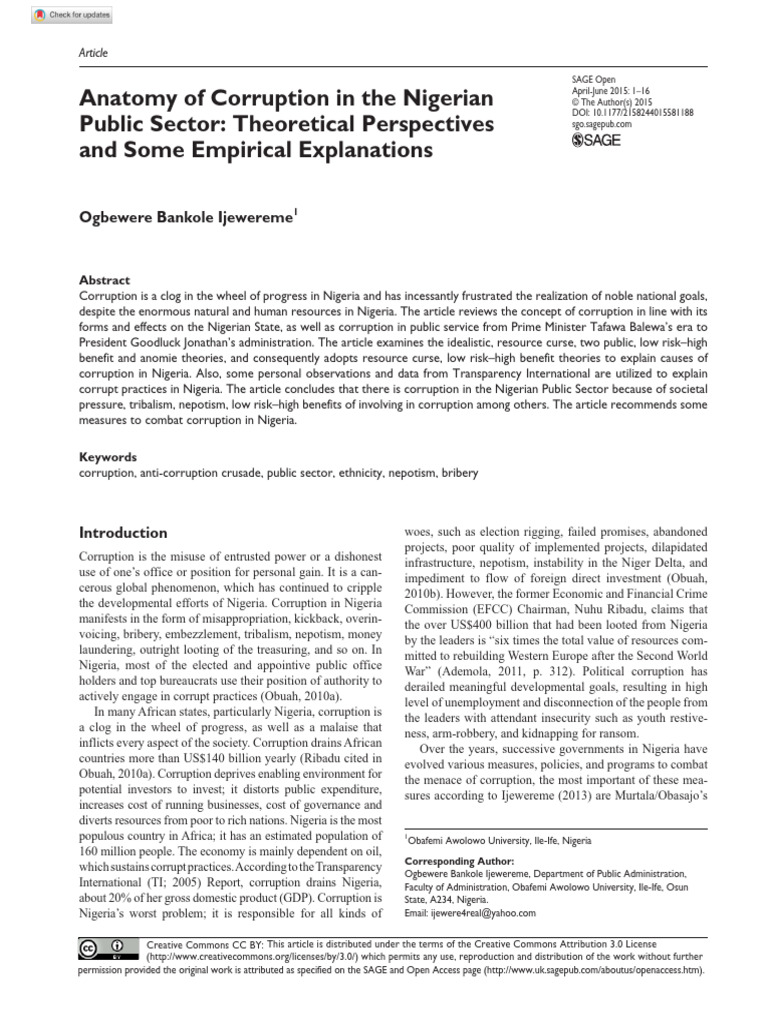 ijewereme-2015-anatomy-of-corruption-in-the-nigerian-public-sector-theoretical- | PDF | Nigeria ...