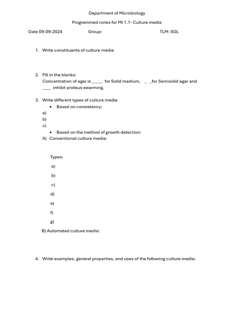 Culture Media and Methods | PDF