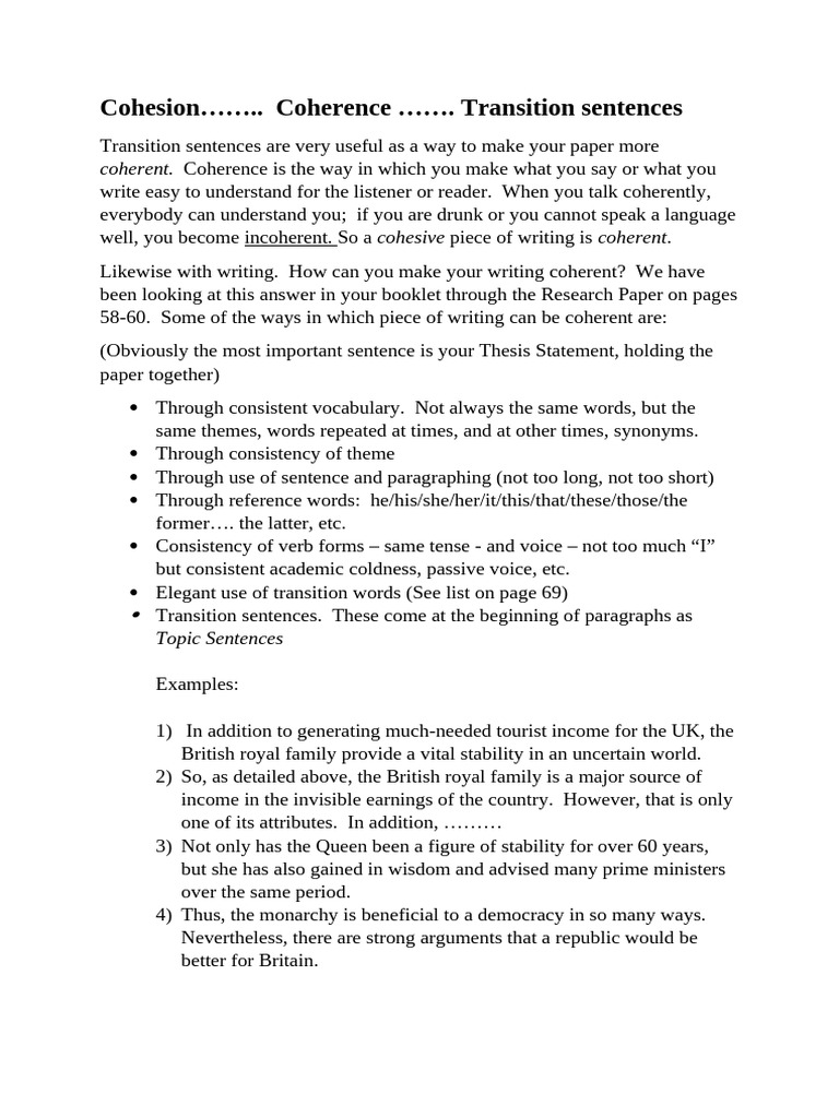 Transition Sentences 2 | PDF