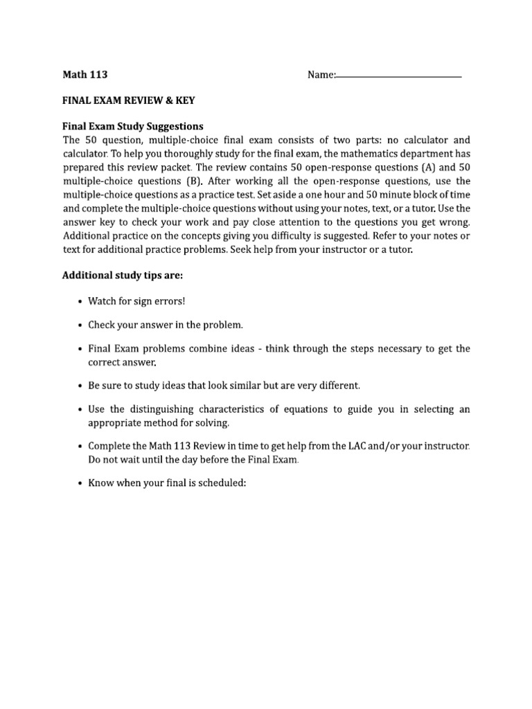 Math 113 Study Guide | PDF